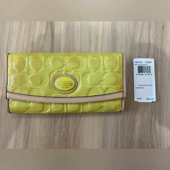 Coach | Bags | Coach Yellow Patent Leather Wallet Payton Chartreuse ...